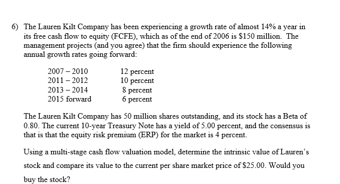 6) The Lauren Kilt Company has been experiencing a | Chegg.com