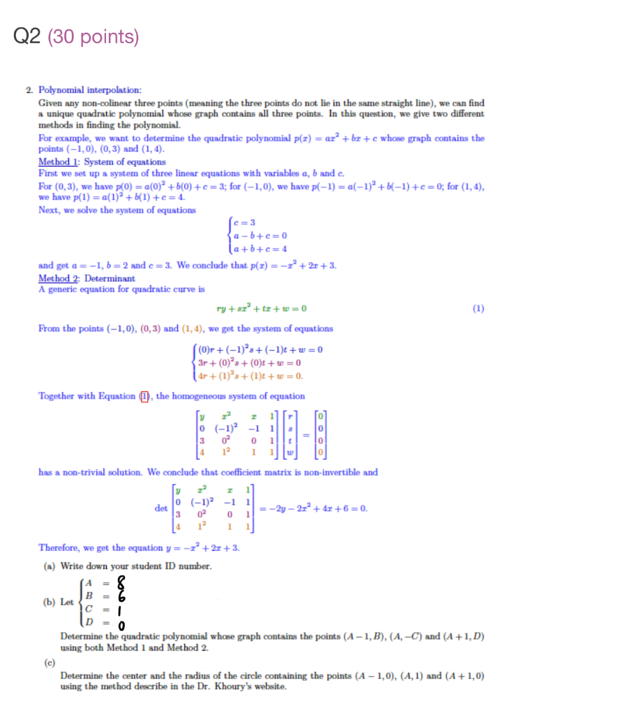 Solved Q2 (30 points) 2. Polynomial interpolation: Given any | Chegg.com
