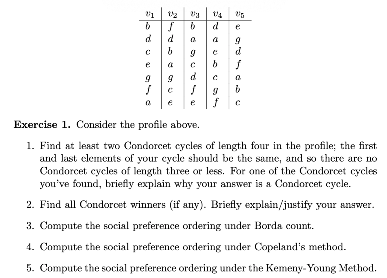 Exercise 1. Consider the profile above. 1. Find at | Chegg.com