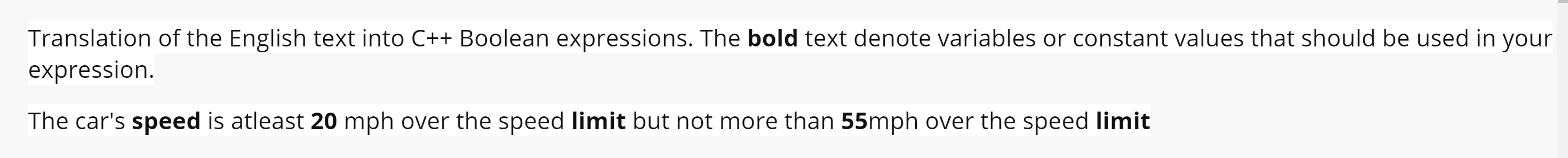 Solved Translation of the English text into C++ Boolean | Chegg.com