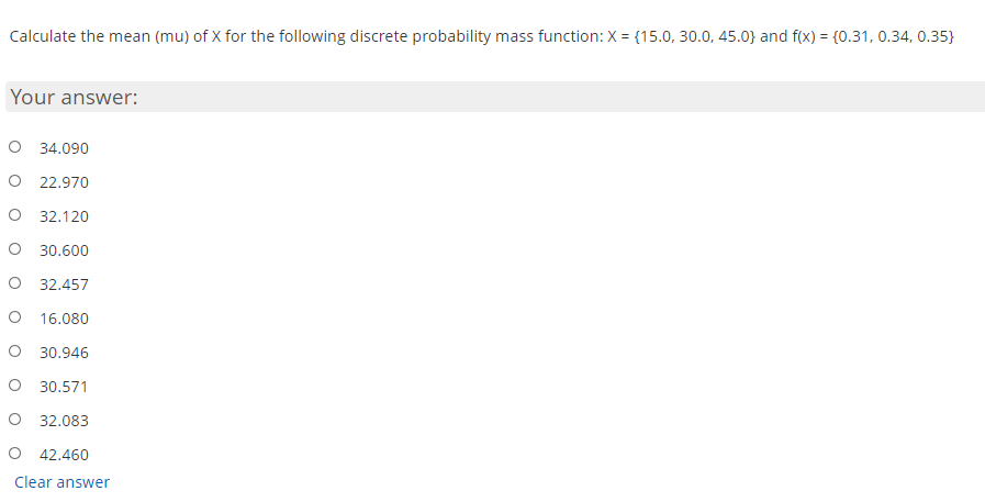 Solved Calculate the mean (mu) of X for the following | Chegg.com