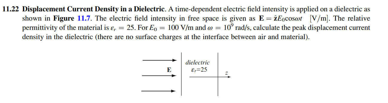 Solved 11.22 Displacement Current Density in a Dielectric. A | Chegg.com
