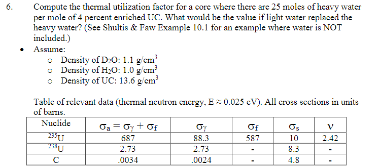 Solved 6. Compute the thermal utilization factor for a core | Chegg.com