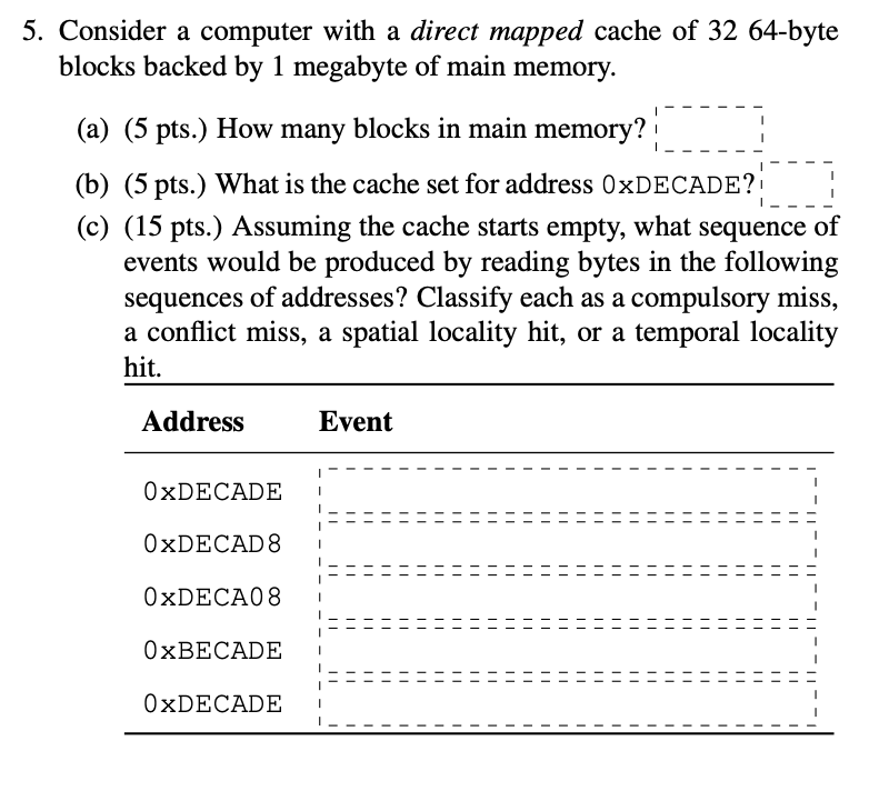 Solved 5. Consider a computer with a direct mapped cache of | Chegg.com