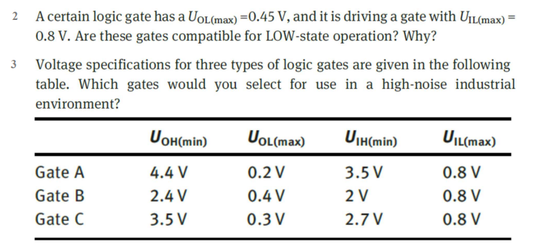 Solved A certain logic gate has a UOL(max)=0.45 V, and it is | Chegg.com