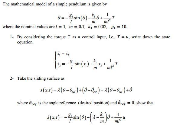 Solved The mathematical model of a simple pendulum is given | Chegg.com