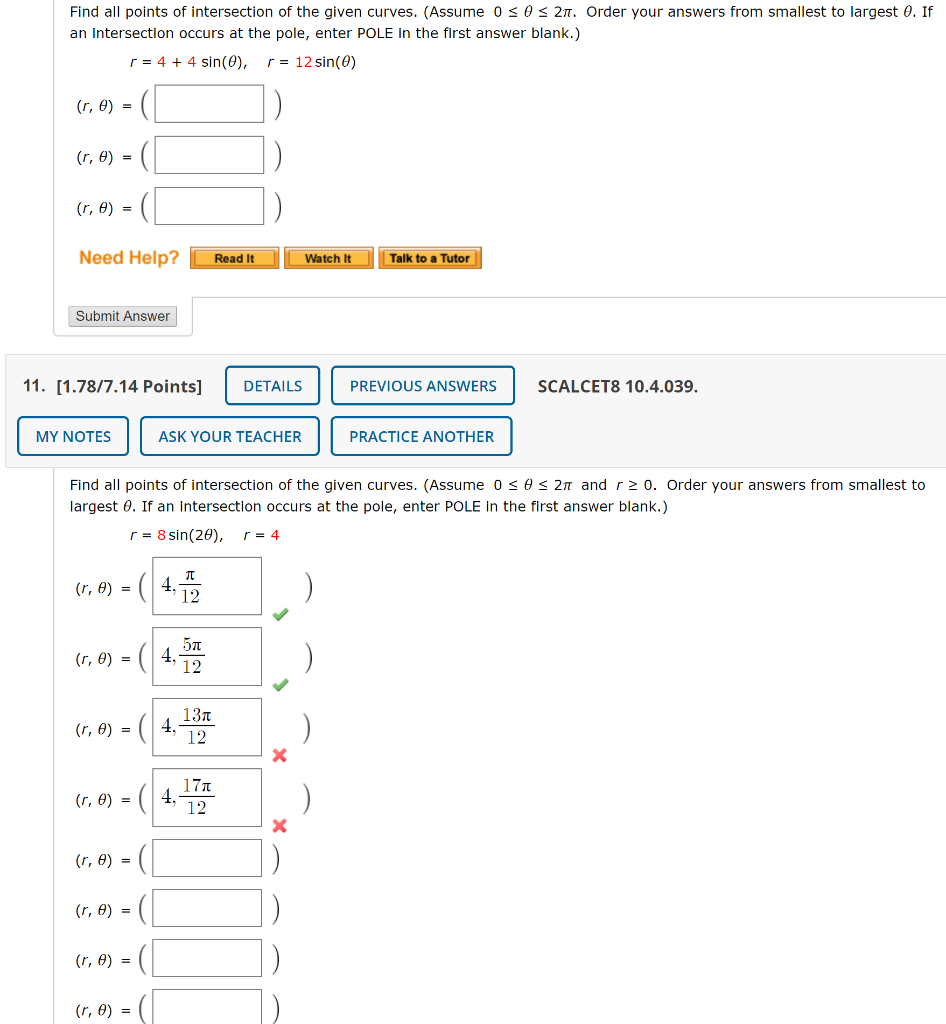 Solved Find all points of intersection of the given curves. | Chegg.com