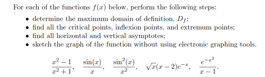 Solved For each of the functions f(x) below, perform the | Chegg.com