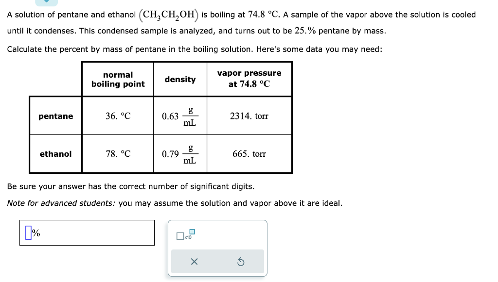 Solved A solution of pentane and ethanol (CH3CH2OH) is | Chegg.com