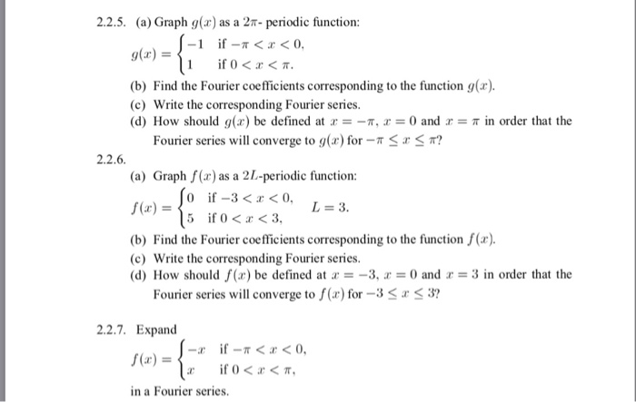 Solved 2.2.5. (a) Graph g(r) as a 2T- periodic function: -1 | Chegg.com