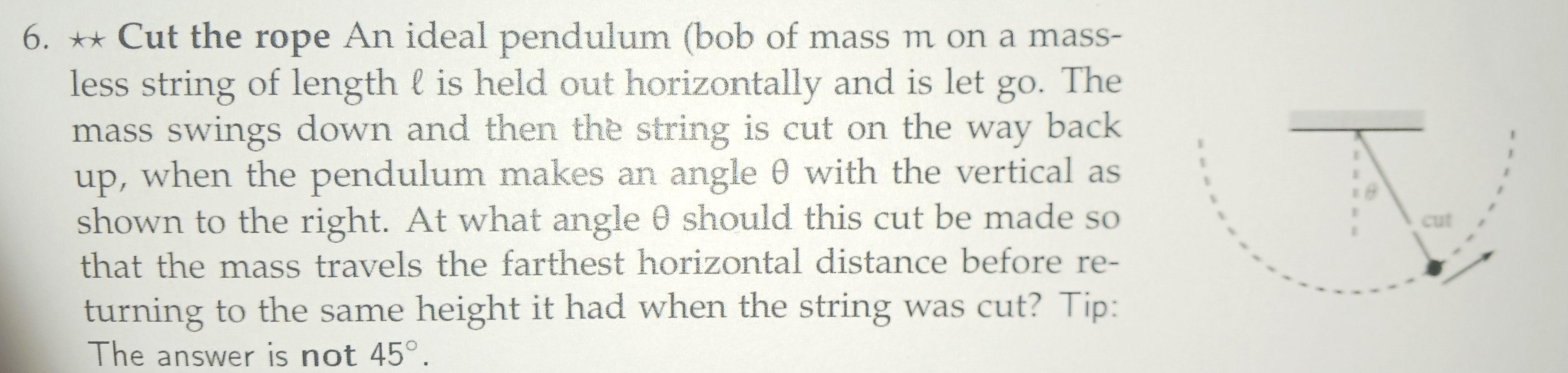 Solved 6. ⋆⋆ Cut the rope An ideal pendulum (bob of mass m | Chegg.com
