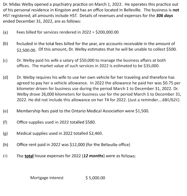 Solved Dr. Midas Welby opened a psychiatry practice on March | Chegg.com