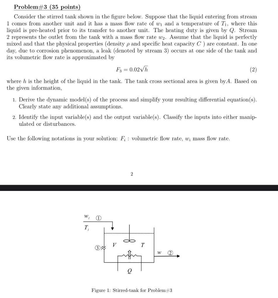 Solved Problem \#3 (35 points) Consider the stirred tank | Chegg.com
