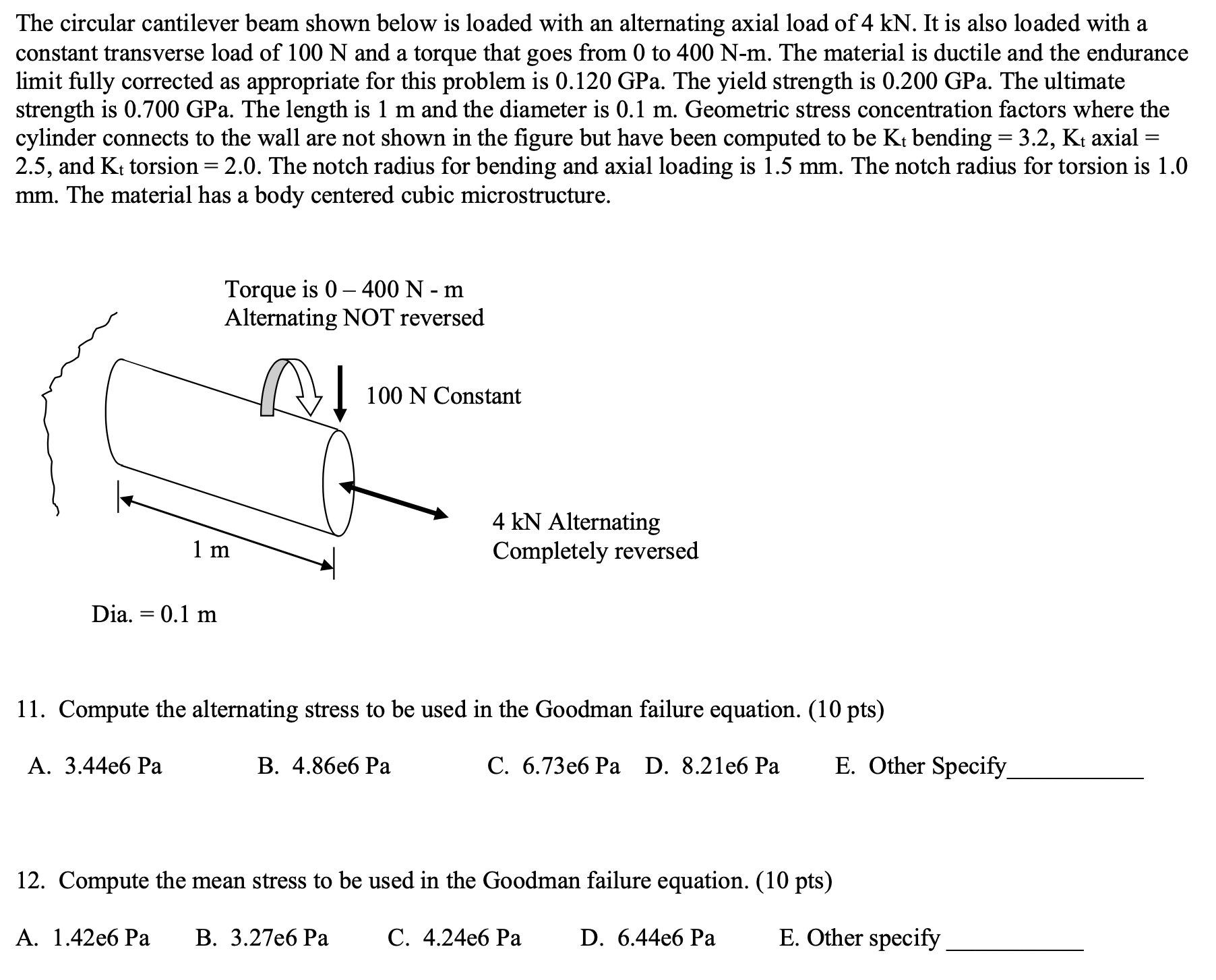 Solved The circular cantilever beam shown below is loaded | Chegg.com