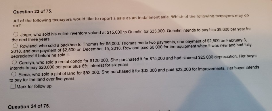Solved Question 23 of 75. All of the following taxpayers | Chegg.com