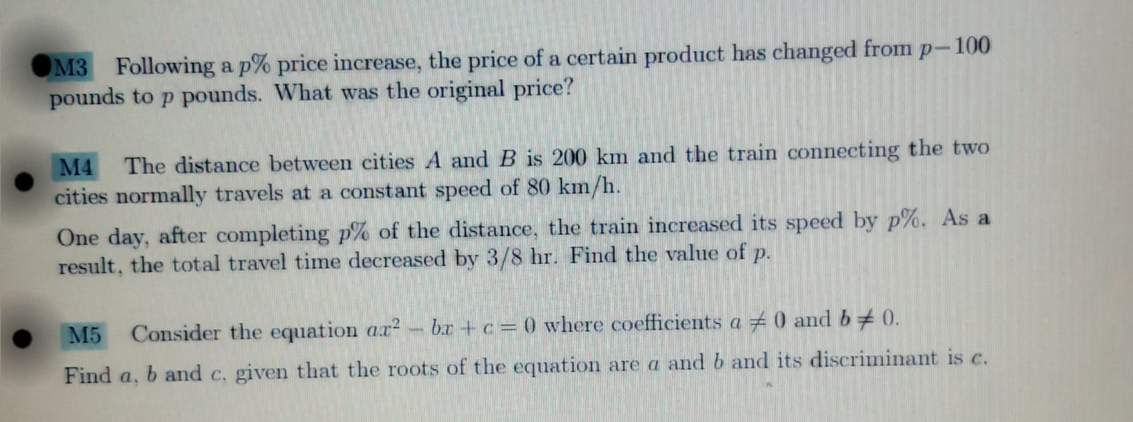Solved M3 Following a p% price increase, the price of a | Chegg.com