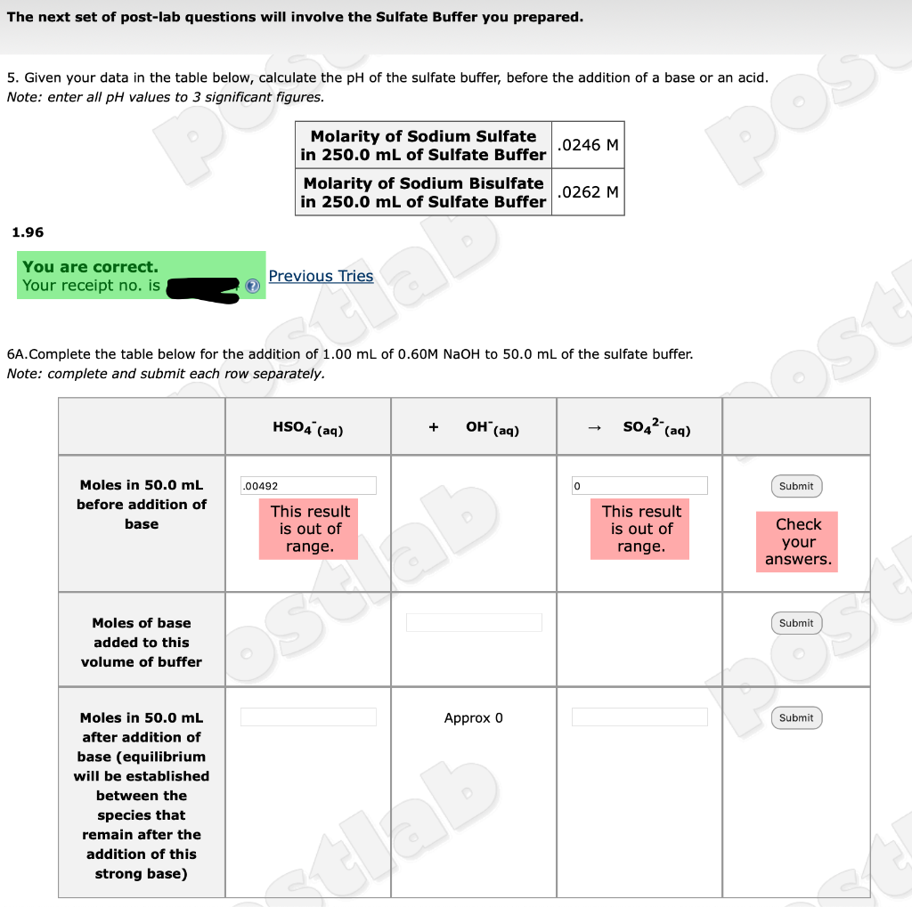 Solved Calculate the moles of sulfate buffer before the | Chegg.com
