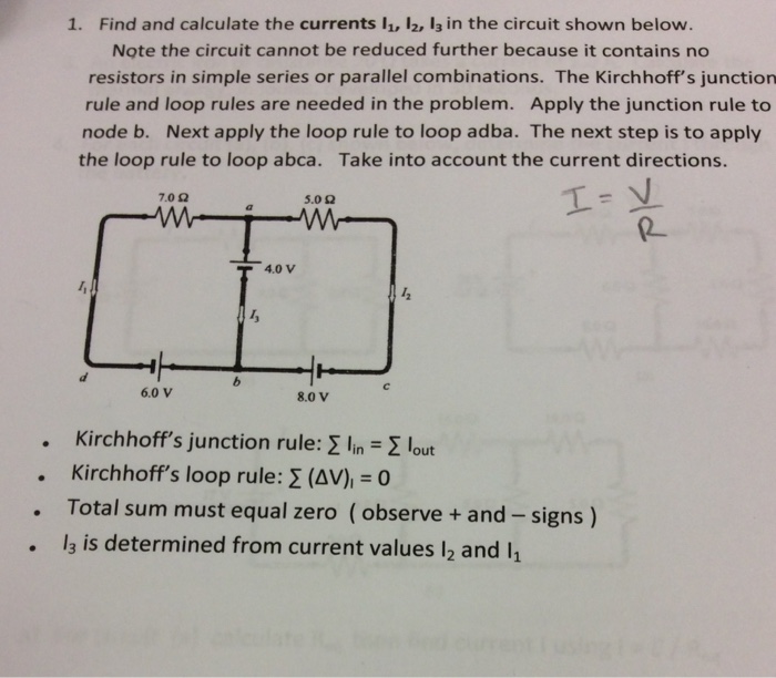 Solved 1. Find and calculate the currents l1, 12, 13 in the | Chegg.com