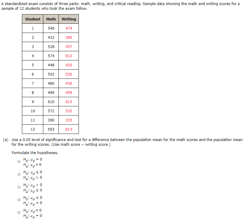 Solved A standardized exam consists of three parts: math, | Chegg.com
