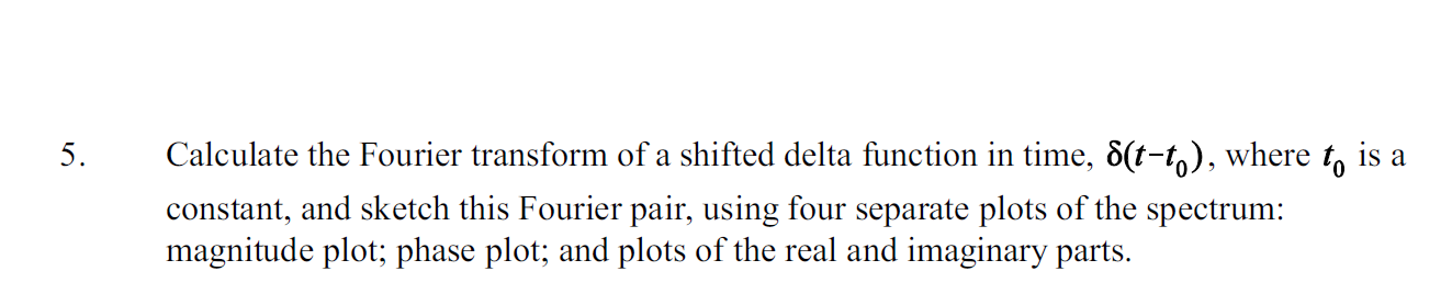 Solved 5. Calculate the Fourier transform of a shifted delta | Chegg.com