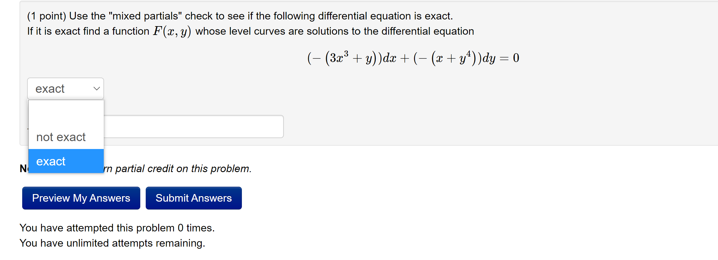 Solved (1 point) Use the "mixed partials" check to see if | Chegg.com