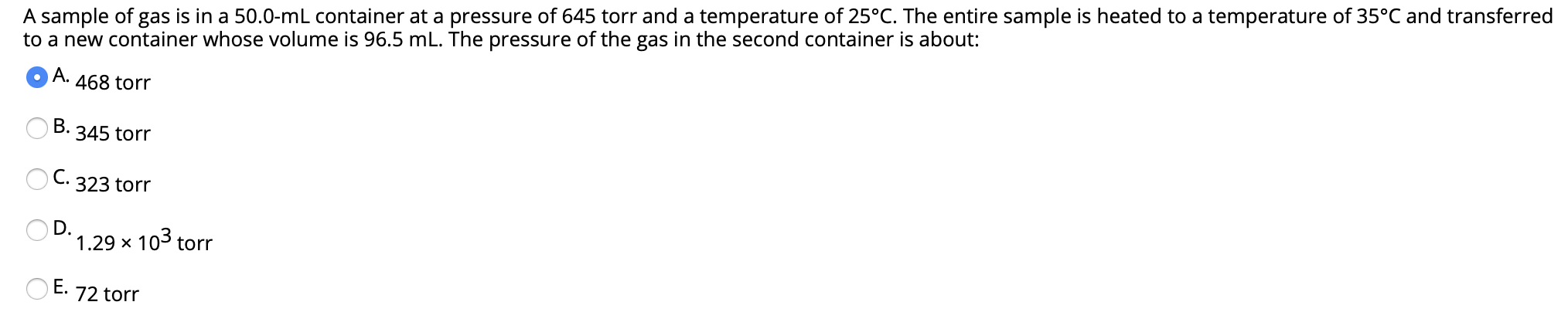 Solved A sample of gas is in a 50.0-mL container at a | Chegg.com