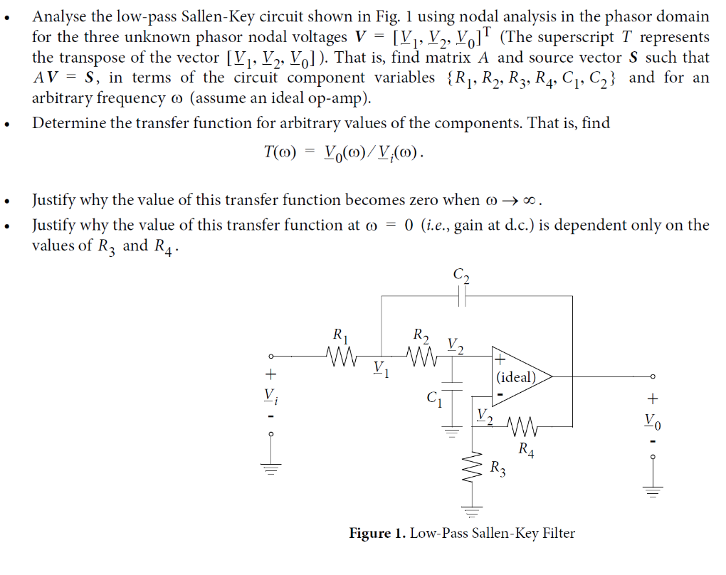 Solved .Analyse the low-pass Sallen-Key circuit shown in | Chegg.com