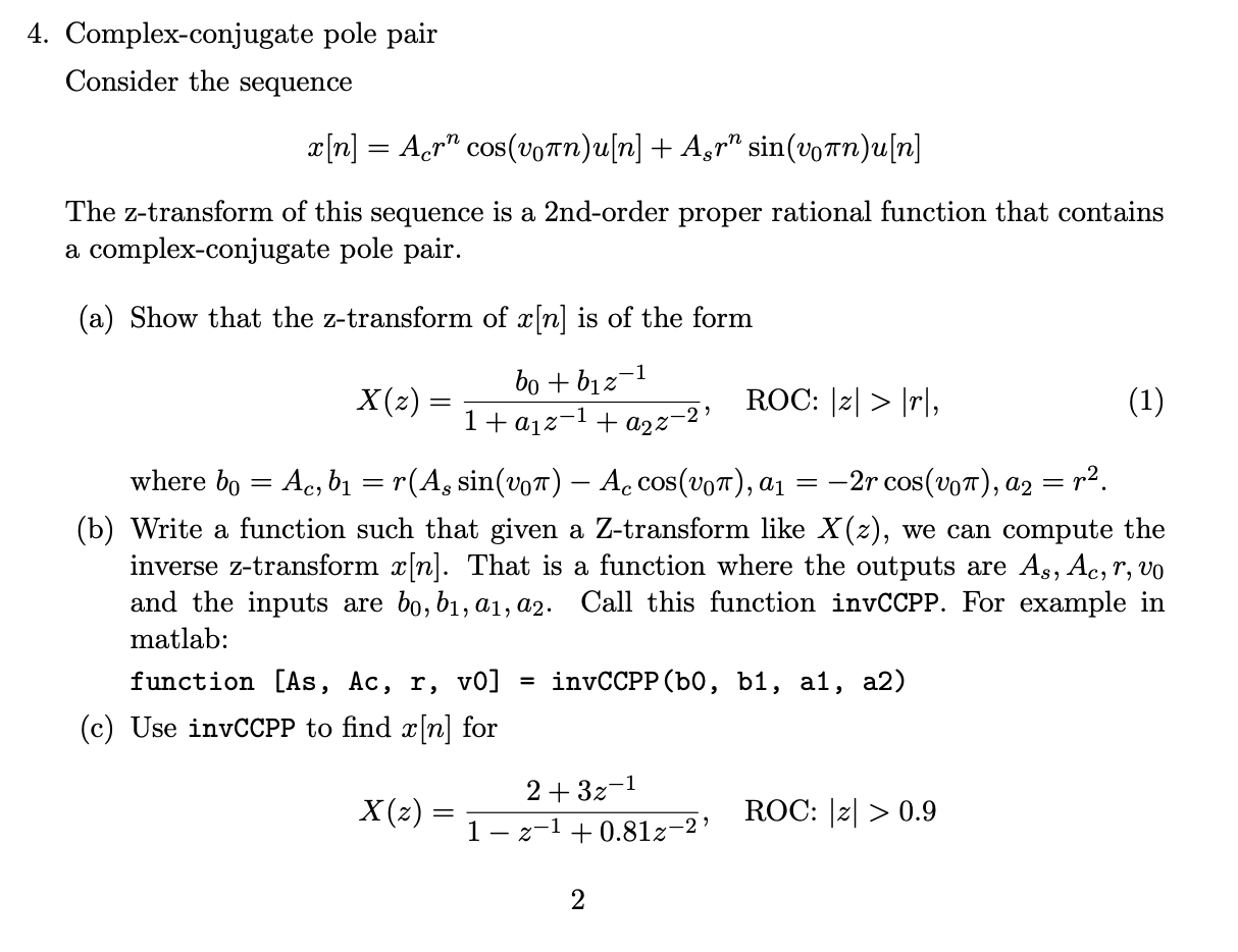 Solved 4. Complex-conjugate pole pair Consider the sequence | Chegg.com