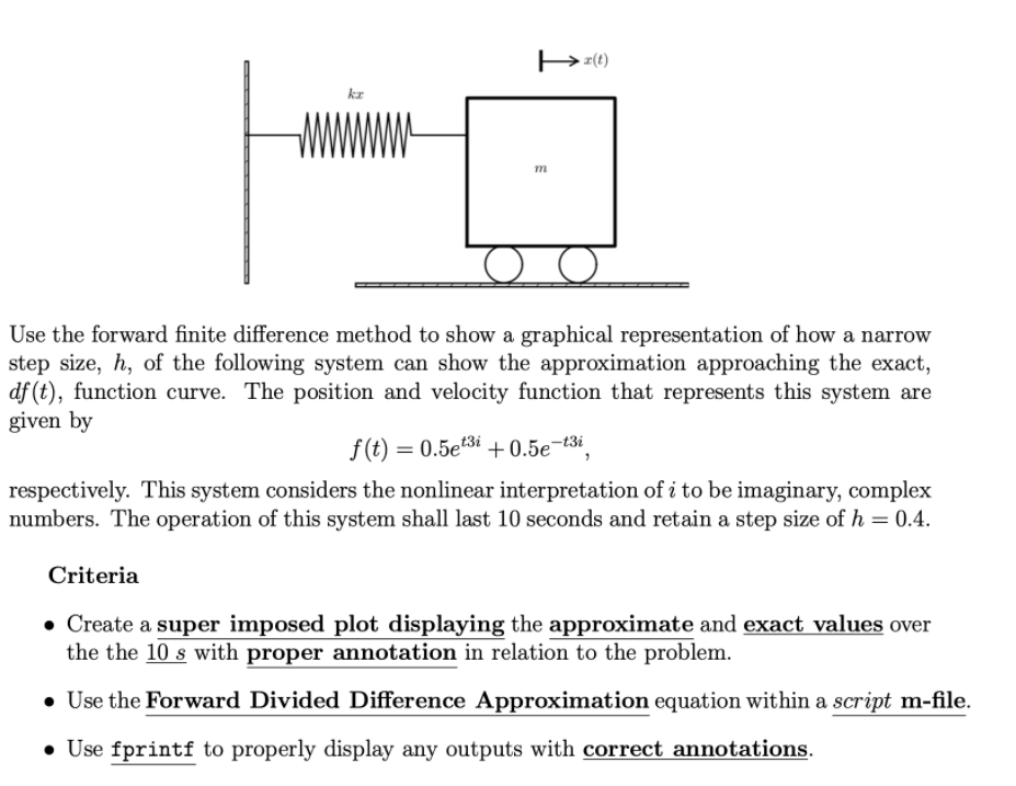 Solved H>r(t) kx m Use the forward finite difference method | Chegg.com
