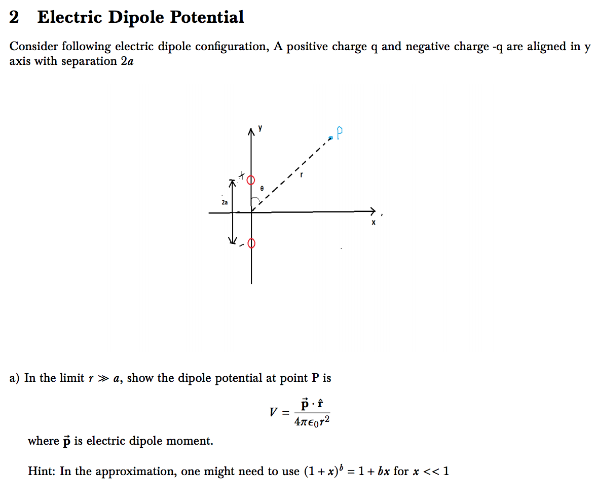 Solved 2 Electric Dipole Potential Consider following | Chegg.com