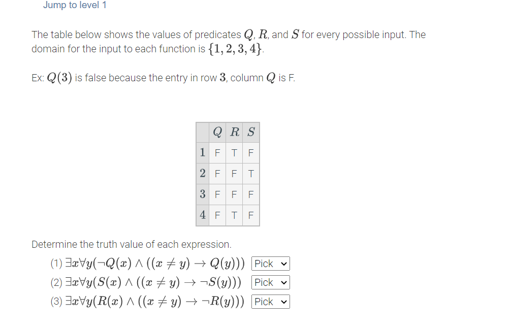 Solved The table below shows the values of predicates Q,R, | Chegg.com