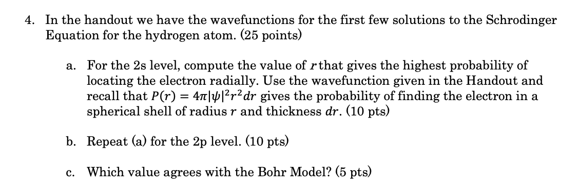 Solved In the handout we have the wavefunctions for the | Chegg.com