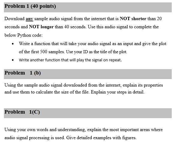Problem 1 (40 points) Download any sample audio | Chegg.com