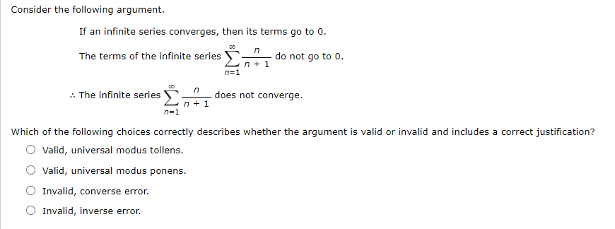 Solved Consider the following argument. If an infinite | Chegg.com