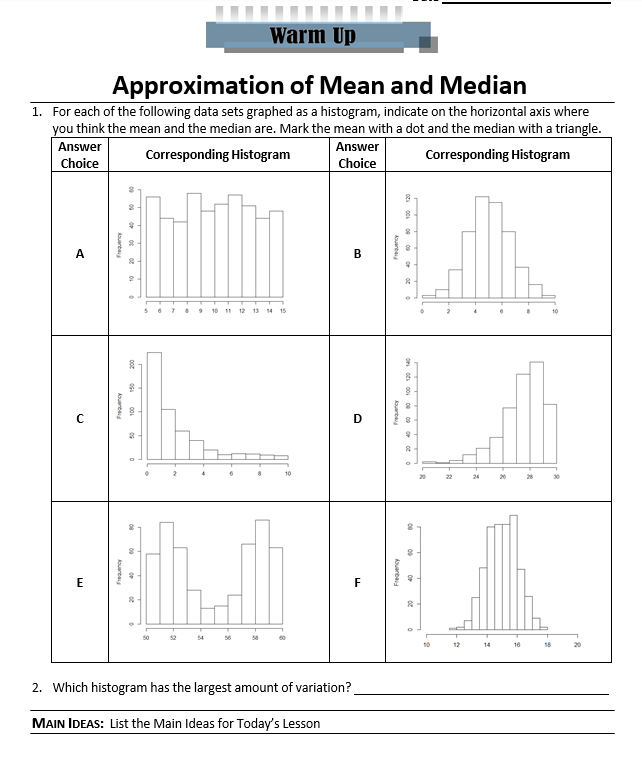 Solved Warm Up Approximation of Mean and Median For each of | Chegg.com