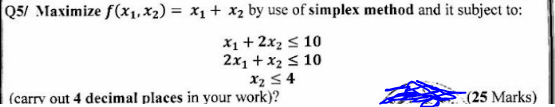 Solved Q5/ Maximize f(x1,x2)=x1+x2 by use of simplex method | Chegg.com