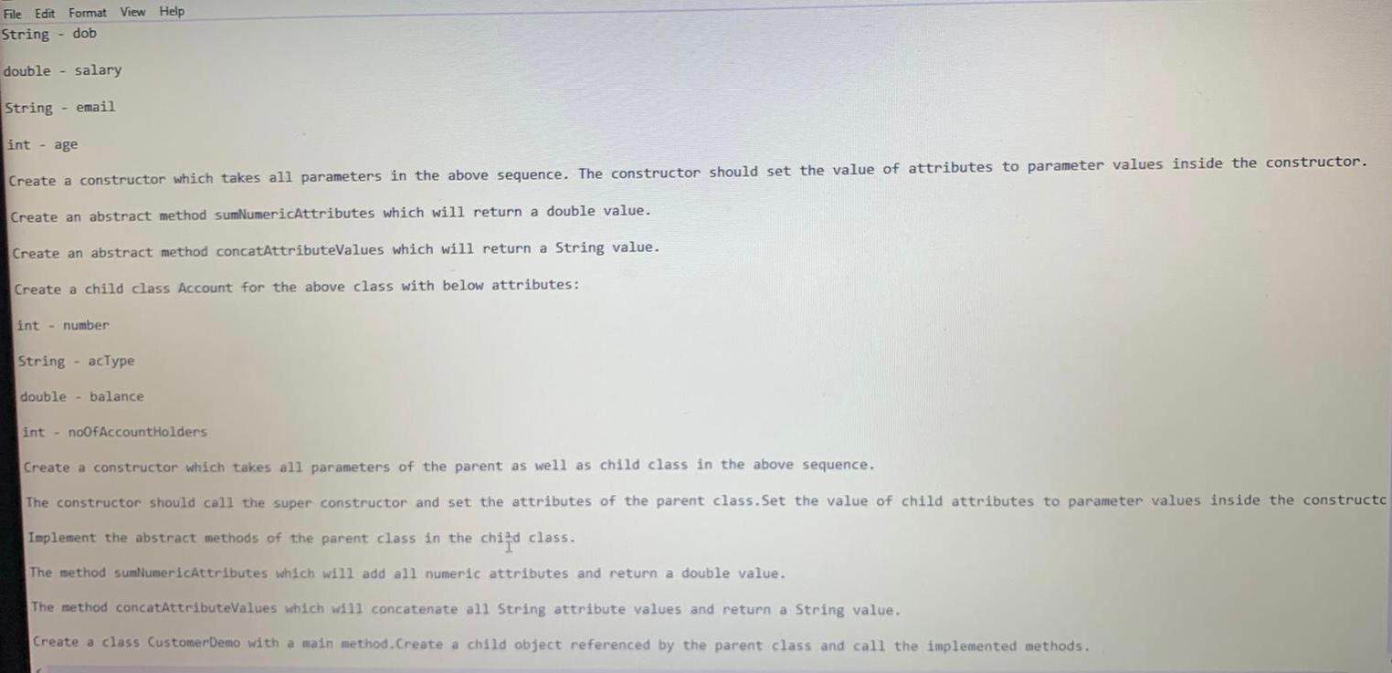 Solved File Edit Format View Help String - dob double - | Chegg.com
