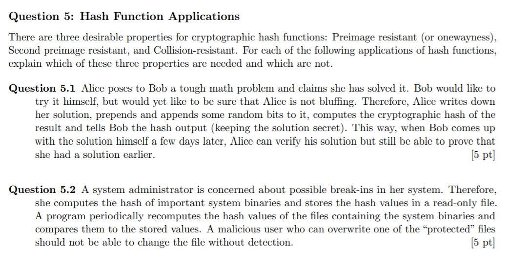 Question 5: Hash Function Applications There are | Chegg.com
