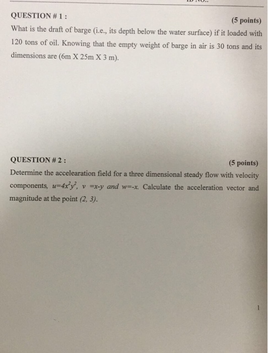 Solved What is the draft of barge (i.e., its depth below the | Chegg.com