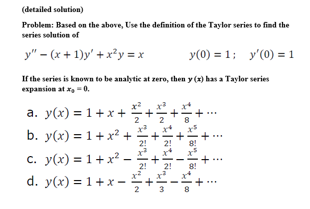 Solved The Taylor series method consists of calculating the | Chegg.com