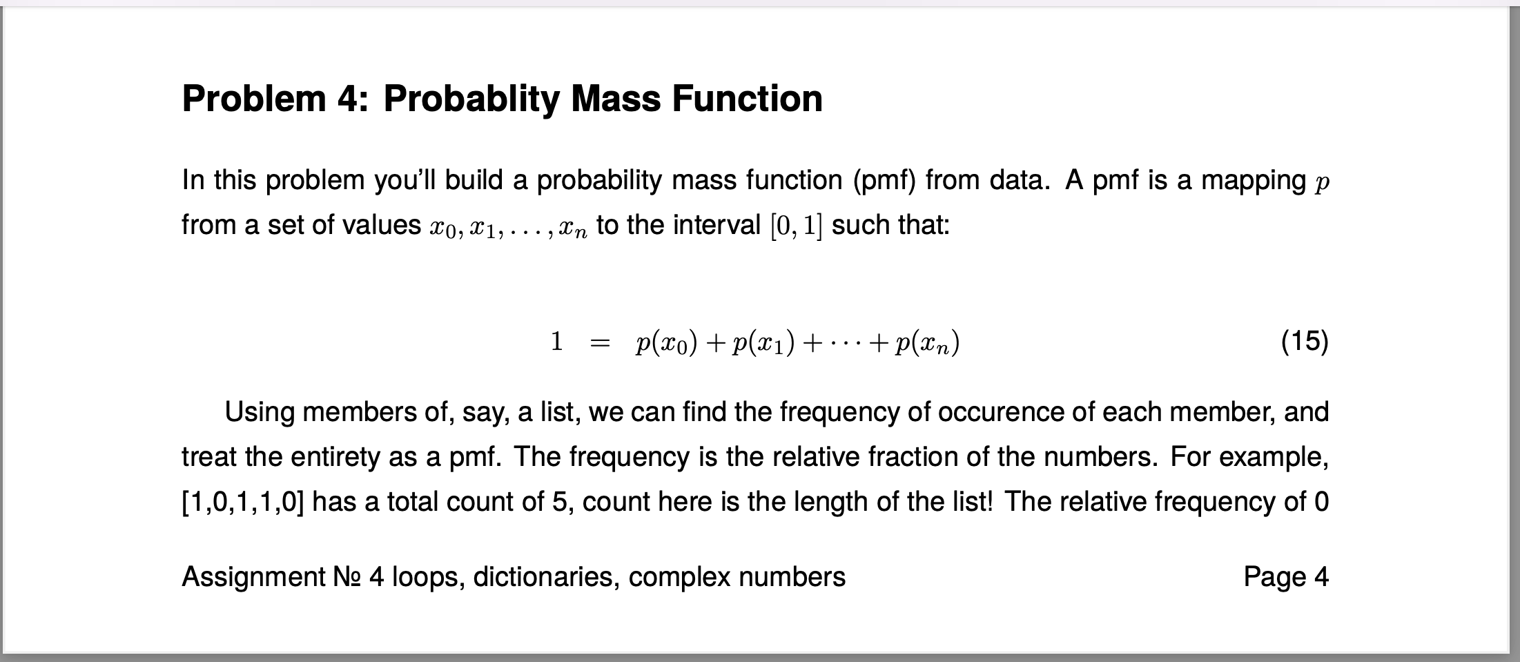 Solved In this problem you'll build a probability mass | Chegg.com