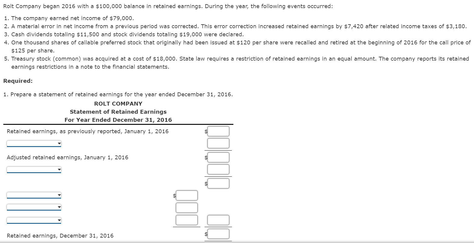 Solved Rolt Company began 2016 with a $100,000 balance in | Chegg.com