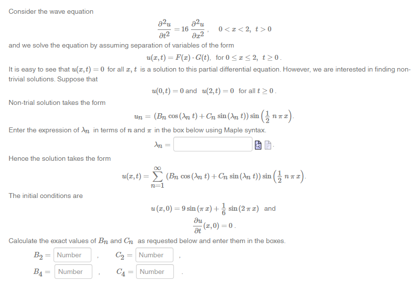 Solved Consider the wave equation ∂t2∂2u=16∂x2∂2u,00 and we | Chegg.com