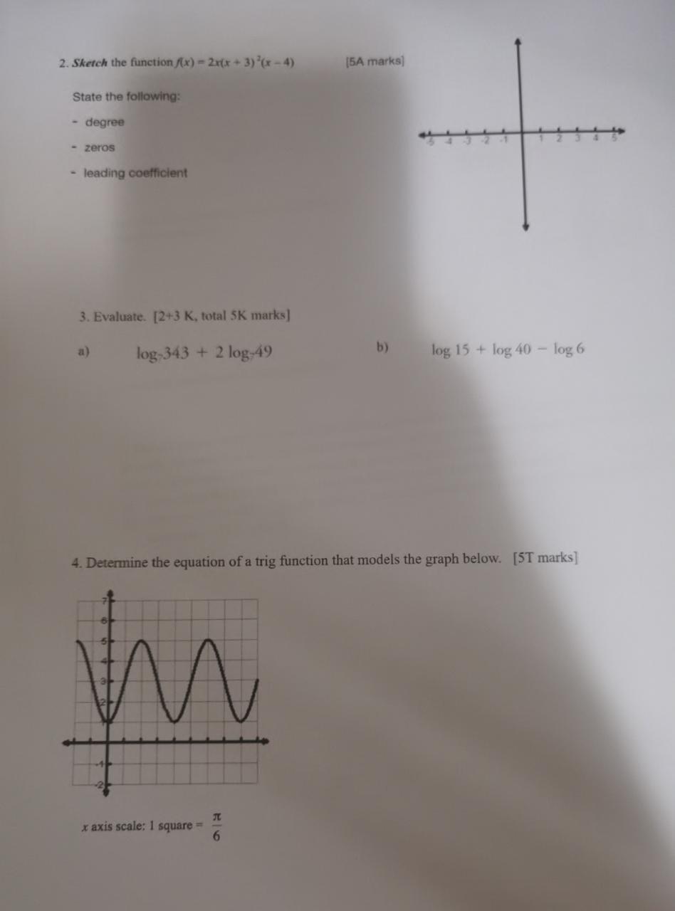 Solved 2. Sketch the function f(x)=2x(x+3)2(x−4) [5A marks] | Chegg.com