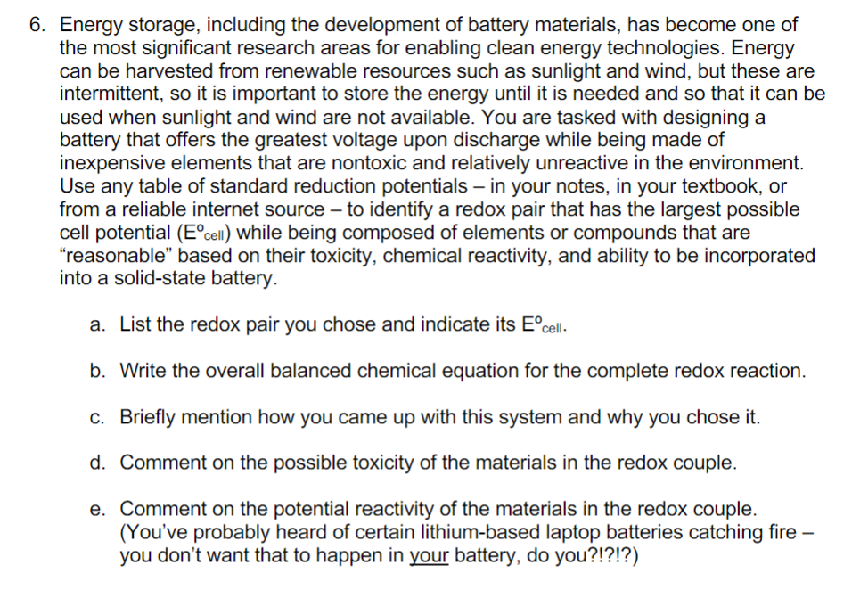 Solved Energy storage, including the development of battery | Chegg.com