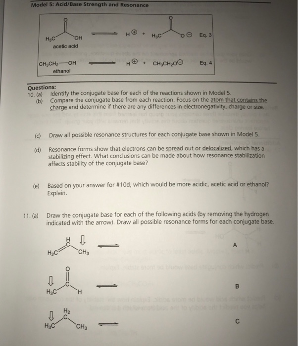 Solved Model 5: Acid/Base Strength and Resonance H3C acetic | Chegg.com