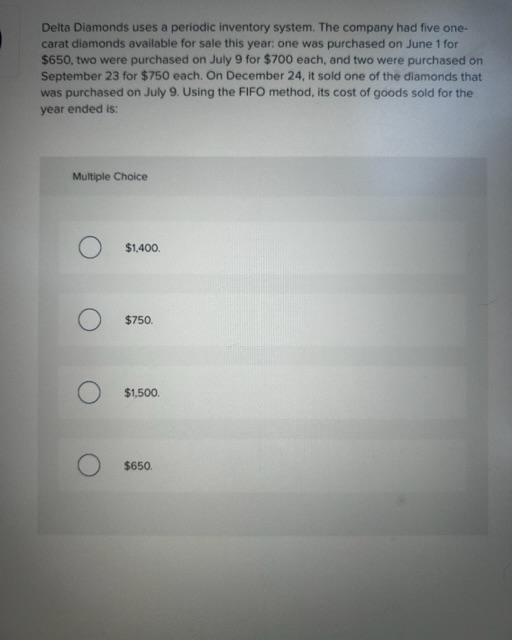 Solved Delta Diamonds uses a periodic inventory system. The | Chegg.com