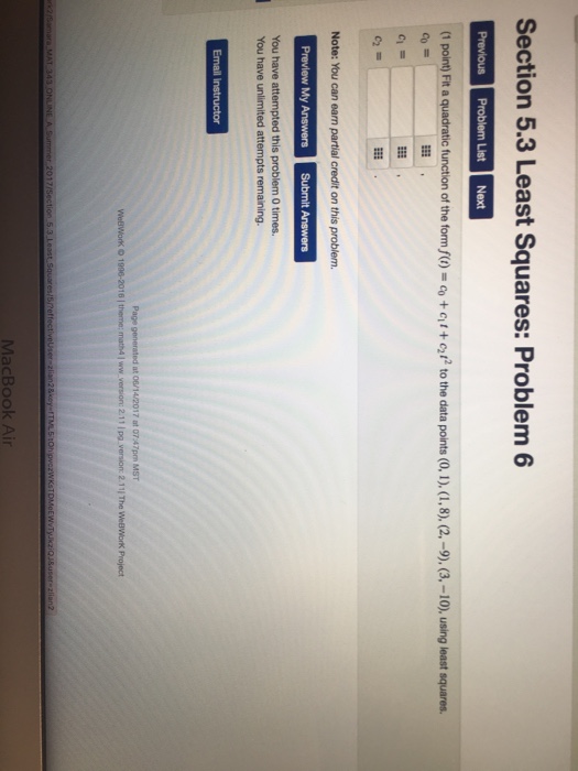 Solved Section 5.3 Least Squares: Problem 6 Previous Problem | Chegg.com