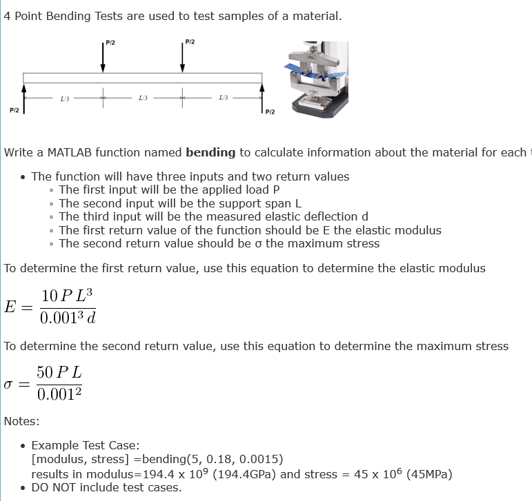 Solved 4 Point Bending Tests are used to test samples of a | Chegg.com