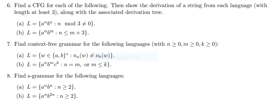 Solved 6. Find a CFG for each of the following. Then show | Chegg.com